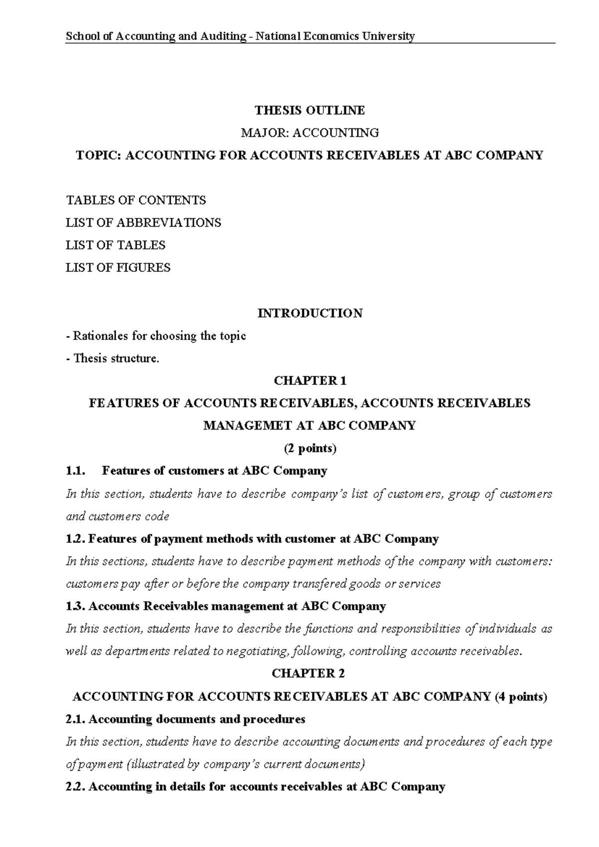 9 Thesis Outline Accounts Receivables - School of Accounting and ...