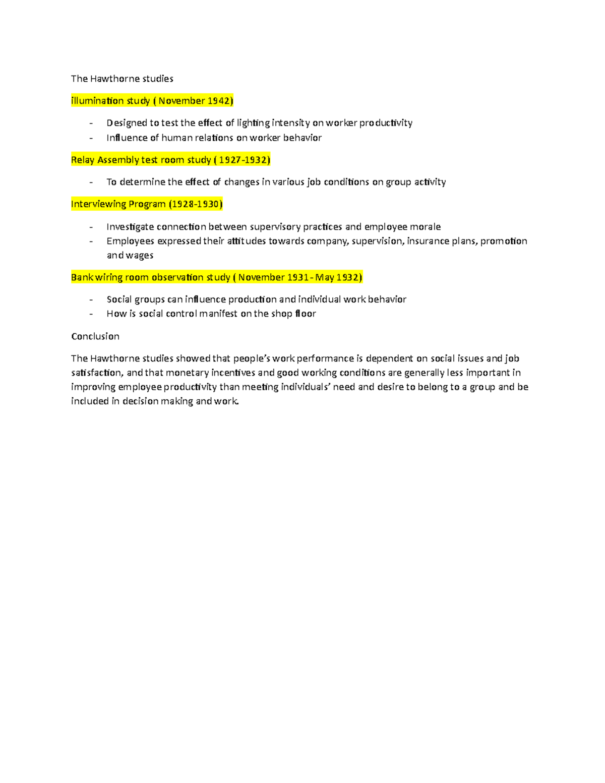 The Hawthorne studies - Summary of definition, and some information ...