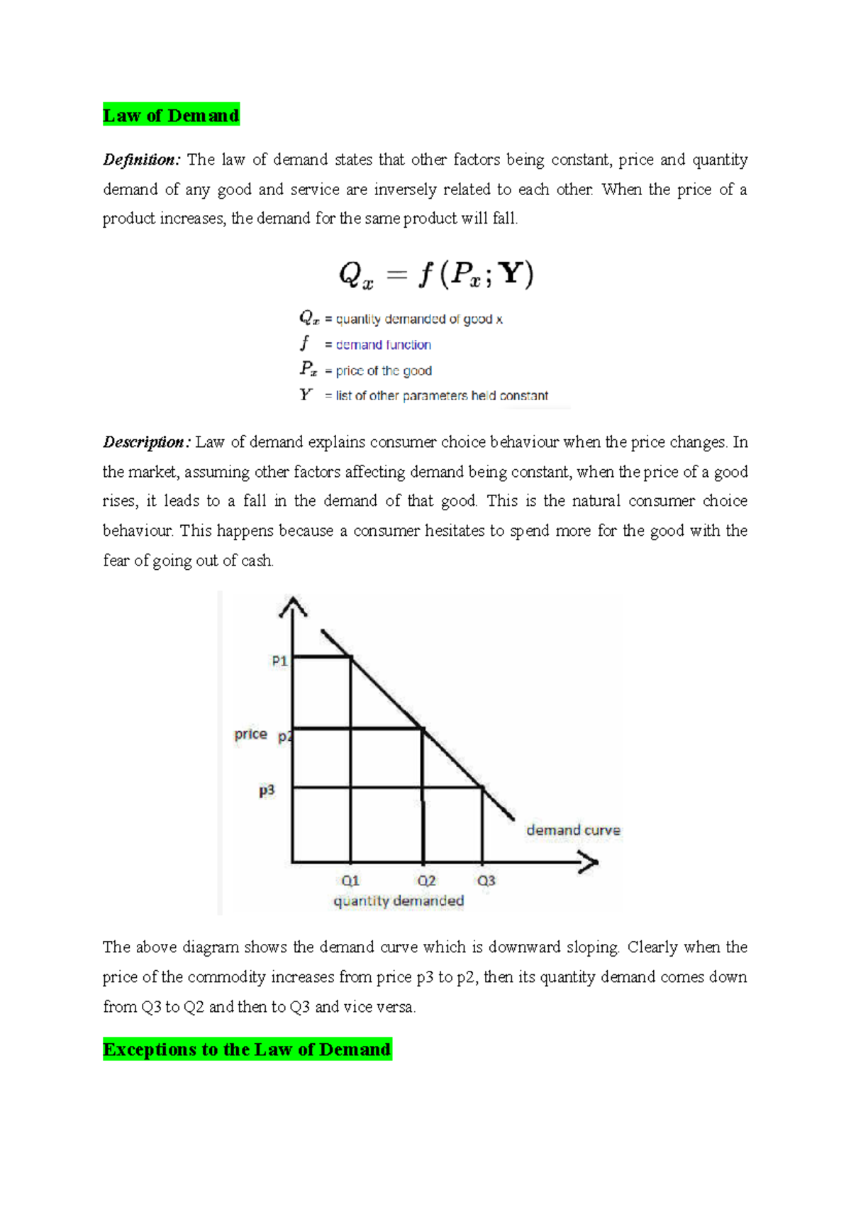 Module 2 Demand Analysis - Law of Demand Definition: The law of demand ...