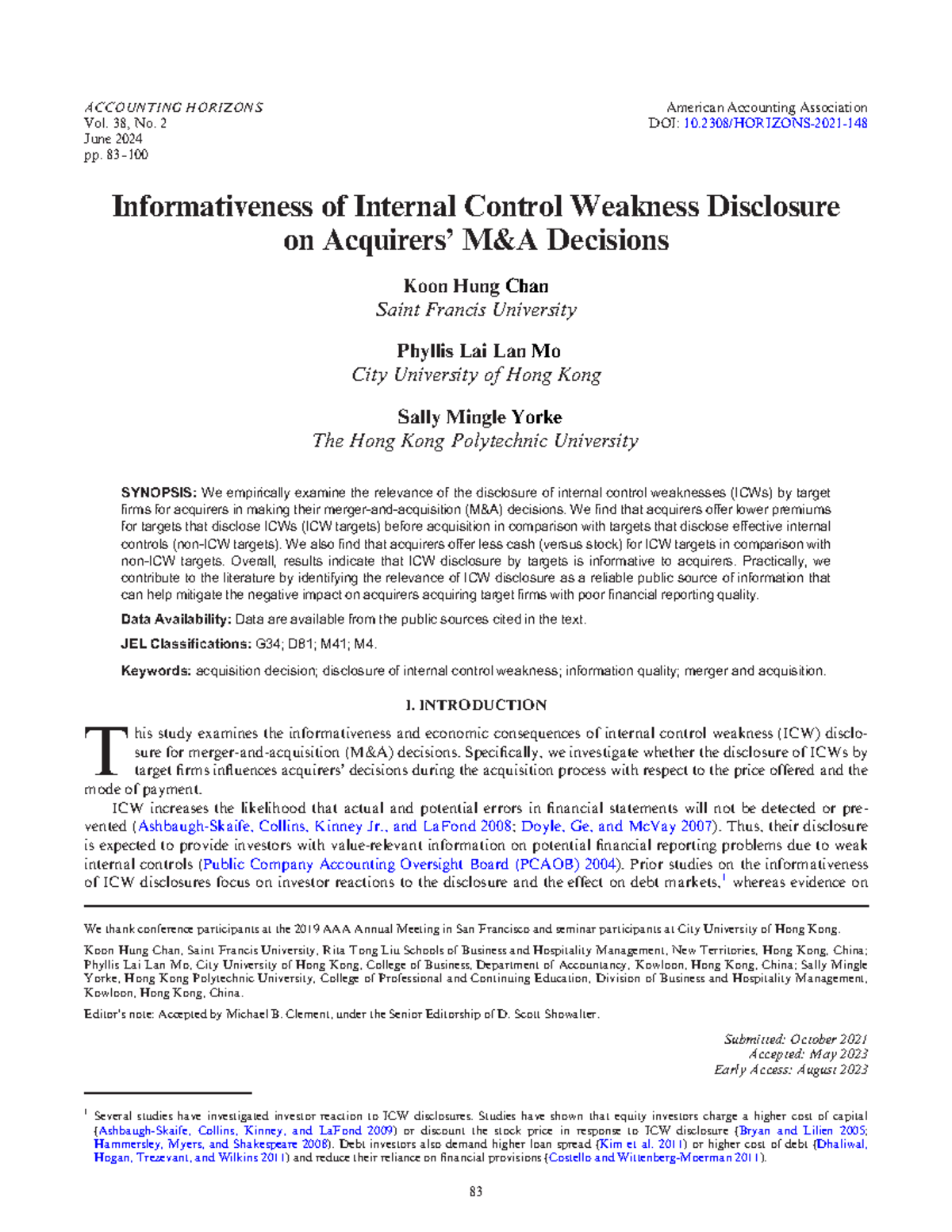 N10 Chan et al (2024). Informativeness of Internal Control Weakness ...