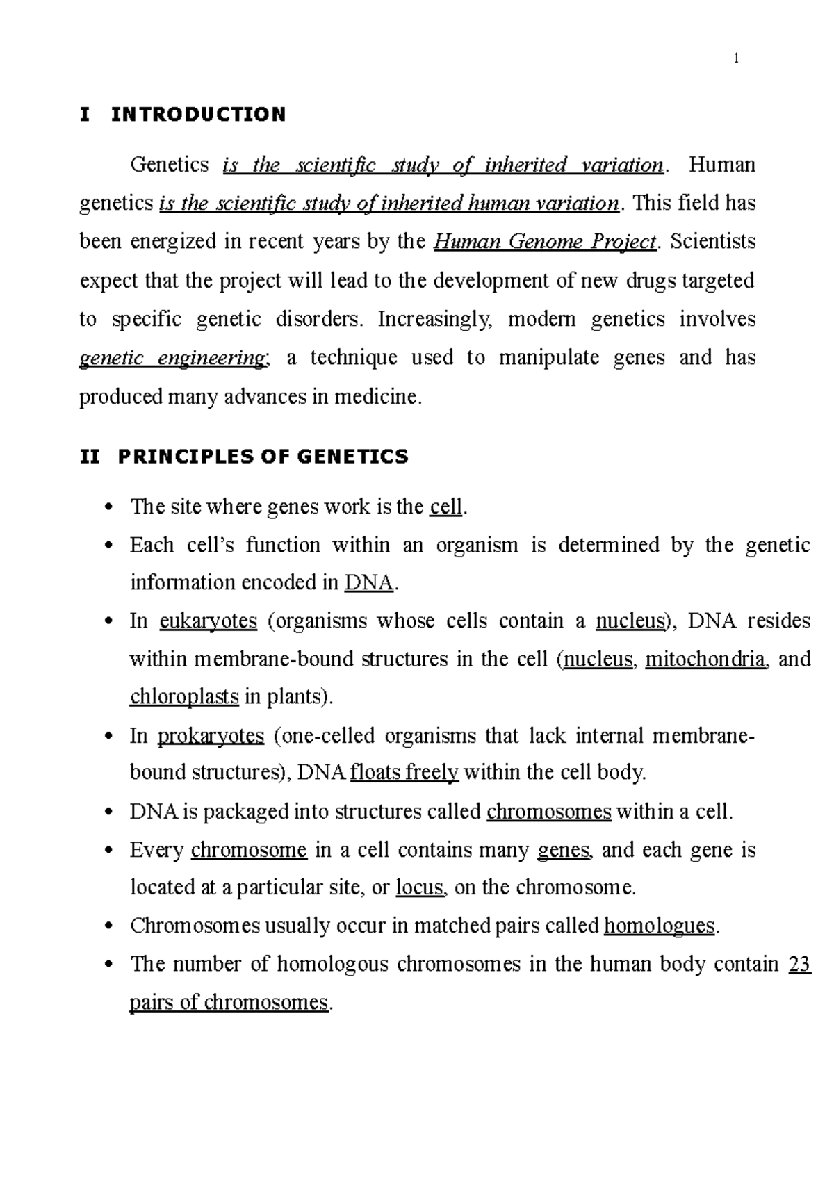 Genetics Meiosis Mitosis - I INTRODUCTION Genetics is the scientific ...