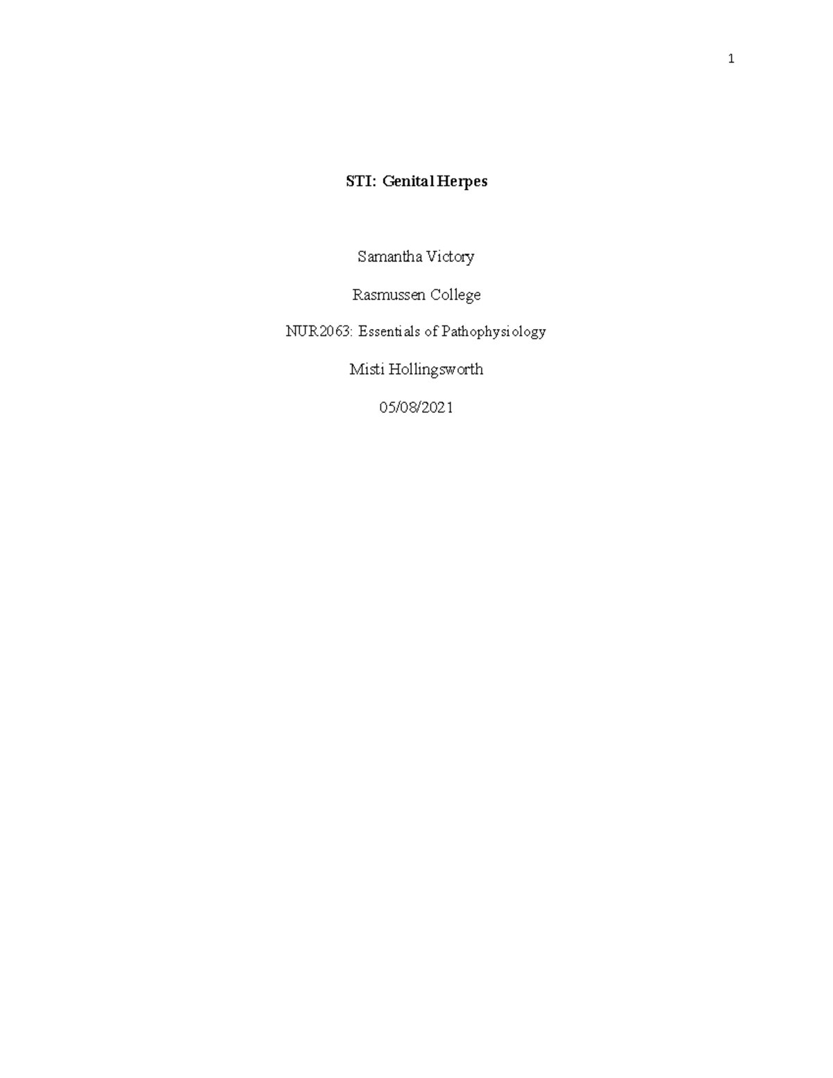 STIPaper 2021 Spring Quarter Misti Hollingsworth - 1 STI: Genital ...