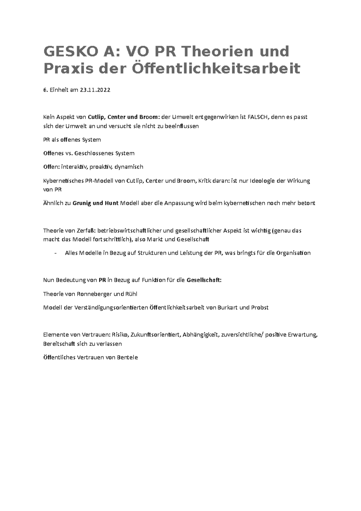 6. Gesko A VO PR - Mitschriften der Vorlesung, beinhalten keine ...