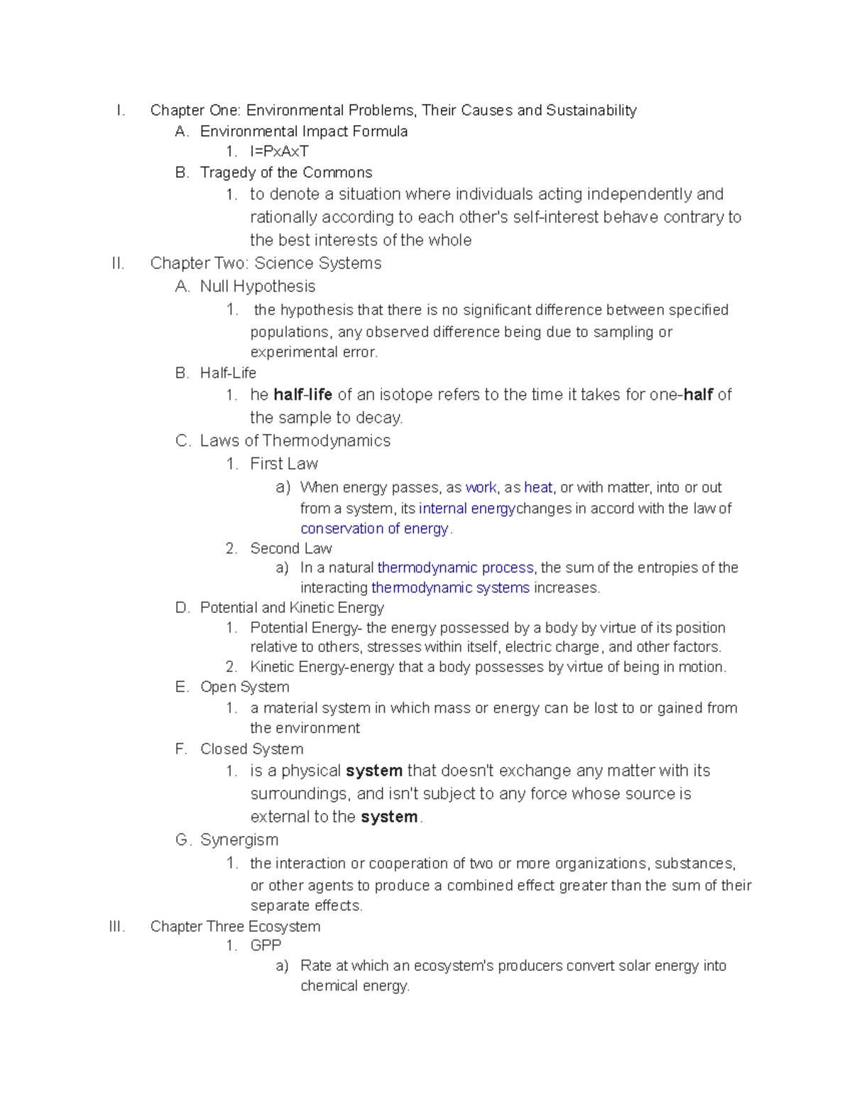 APES Fall Final - I. Chapter One: Environmental Problems, Their Causes ...