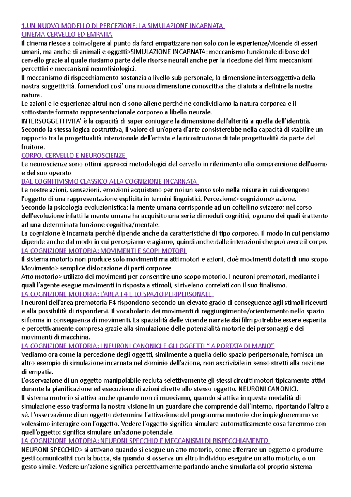 Riassunto libro "Lo schermo ematico" - 1 NUOVO MODELLO DI PERCEZIONE ...