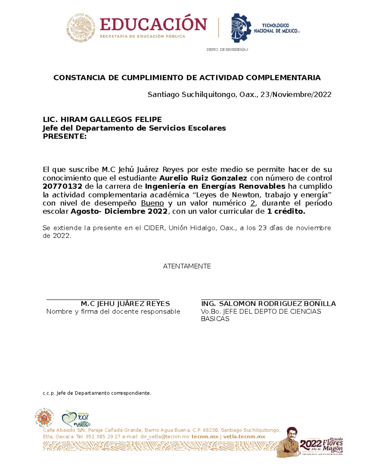 Aurelio Ruiz Gonzalez - liberacion e cdts academicos - CONSTANCIA DE CUMPLIMIENTO DE ACTIVIDAD ...