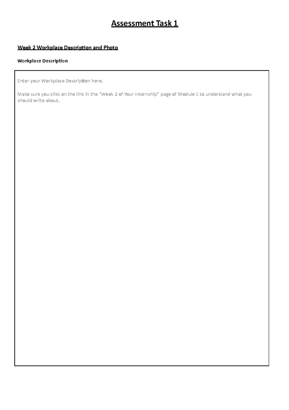 Assessment Task 1 Template - Assessment Task 1 Week 2 Workplace ...