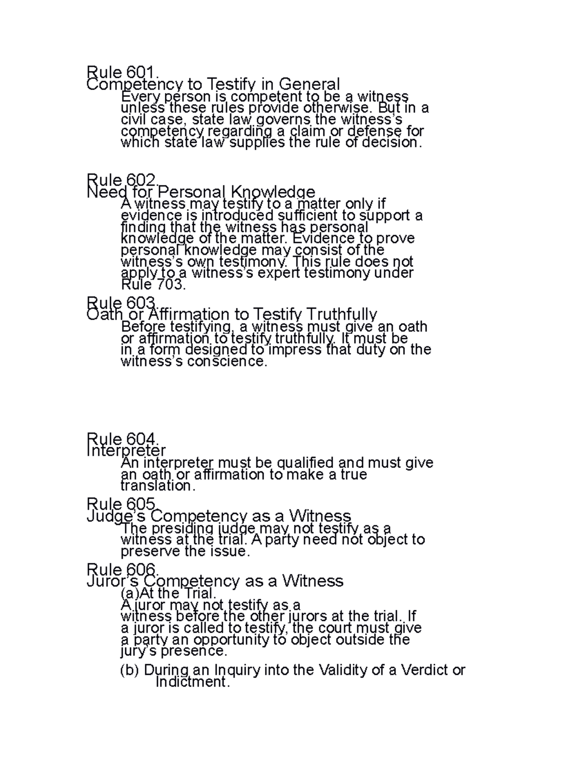 Witness Competency - Rule 601. Competency to Testify in General Every ...