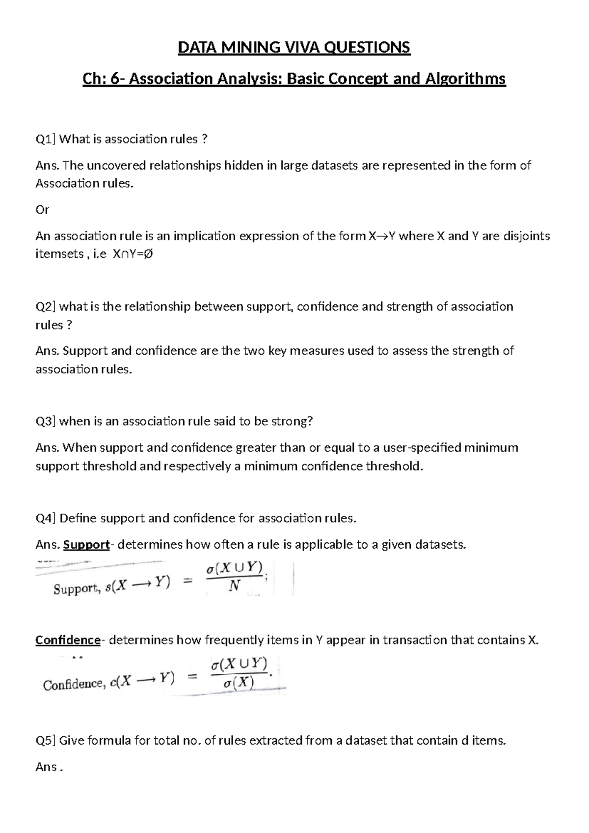 Association rule viva questions - DATA MINING VIVA QUESTIONS Ch: 6 ...