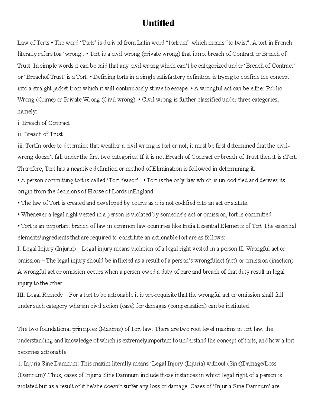 Tort page 24 - NOTES ON TORT - Untitled Law of Torts • The word ‘Torts ...