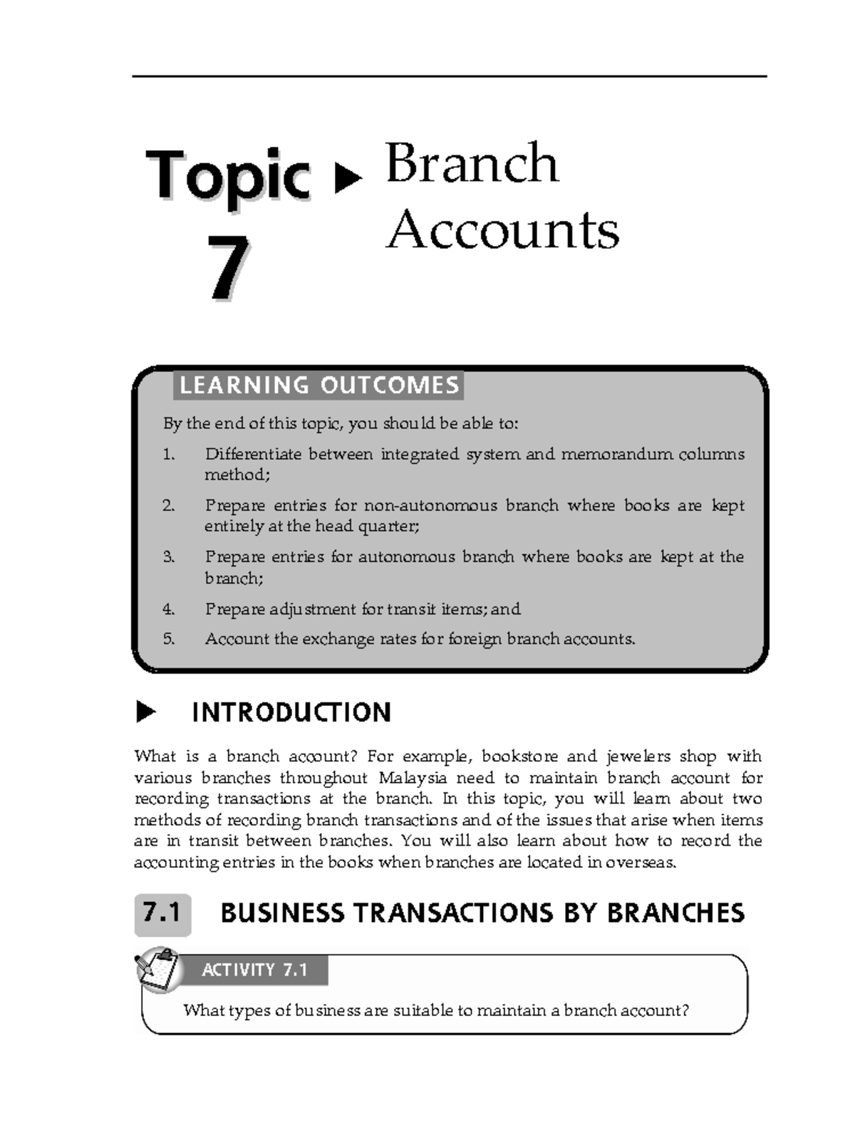 Chapter 7 Branch Accounting - INTRODUCTION What is a branch account ...