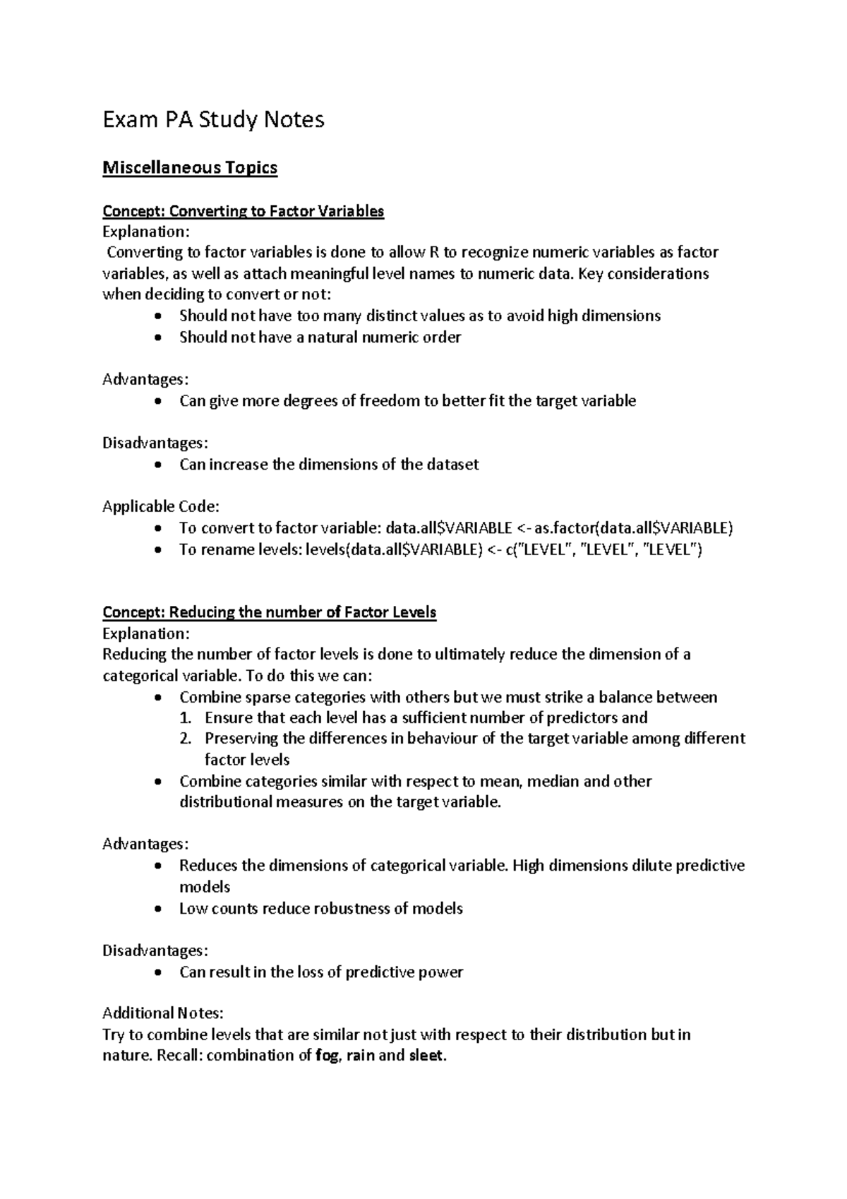 Exam PA Study Notes - Exam PA Study Notes Miscellaneous Topics Concept ...