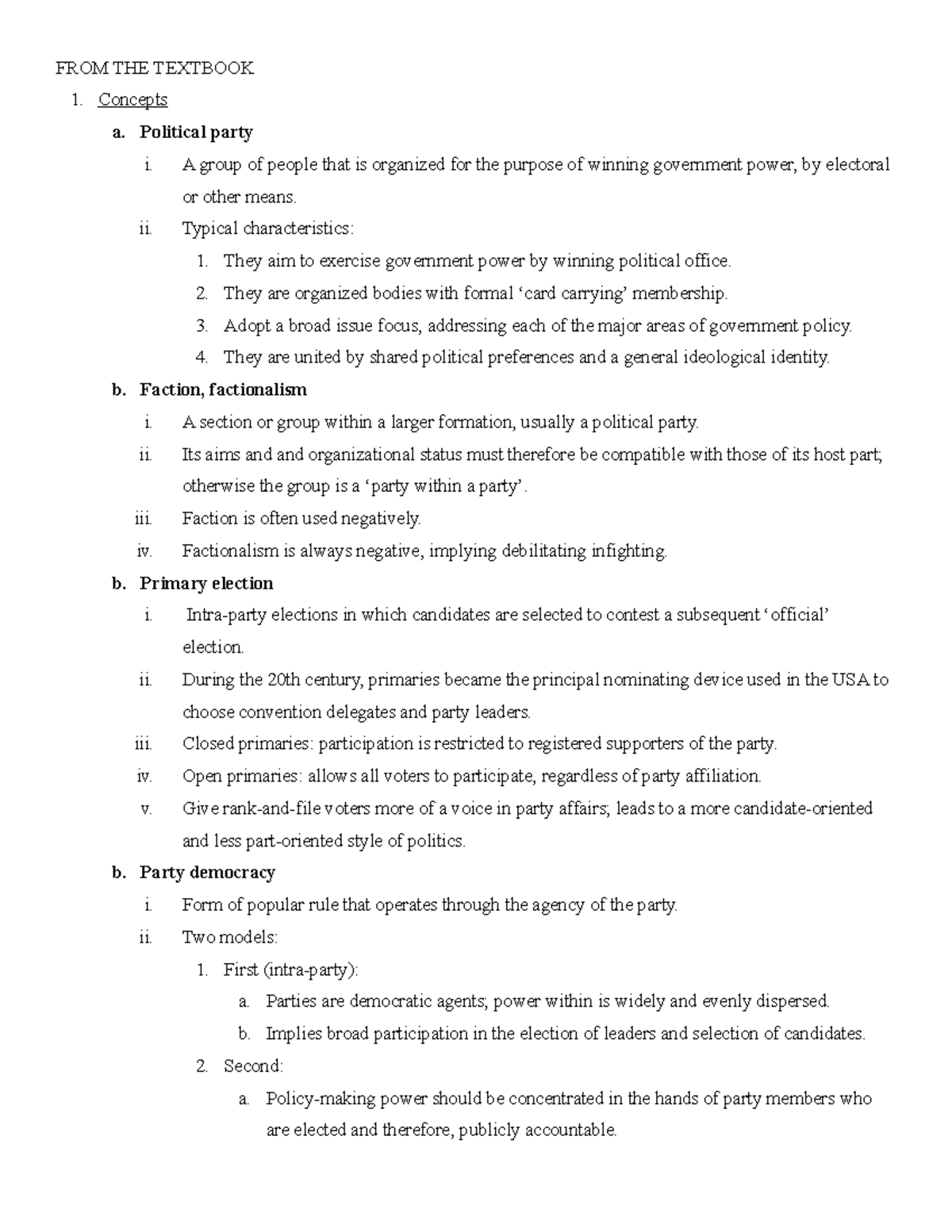 Pol 201 - Parties AND Party System Notes - FROM THE TEXTBOOK Concepts a ...