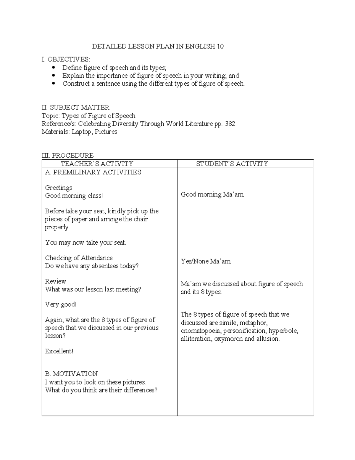 Detailed Lesson PLAN IN English 11 - DETAILED LESSON PLAN IN ENGLISH 10 ...
