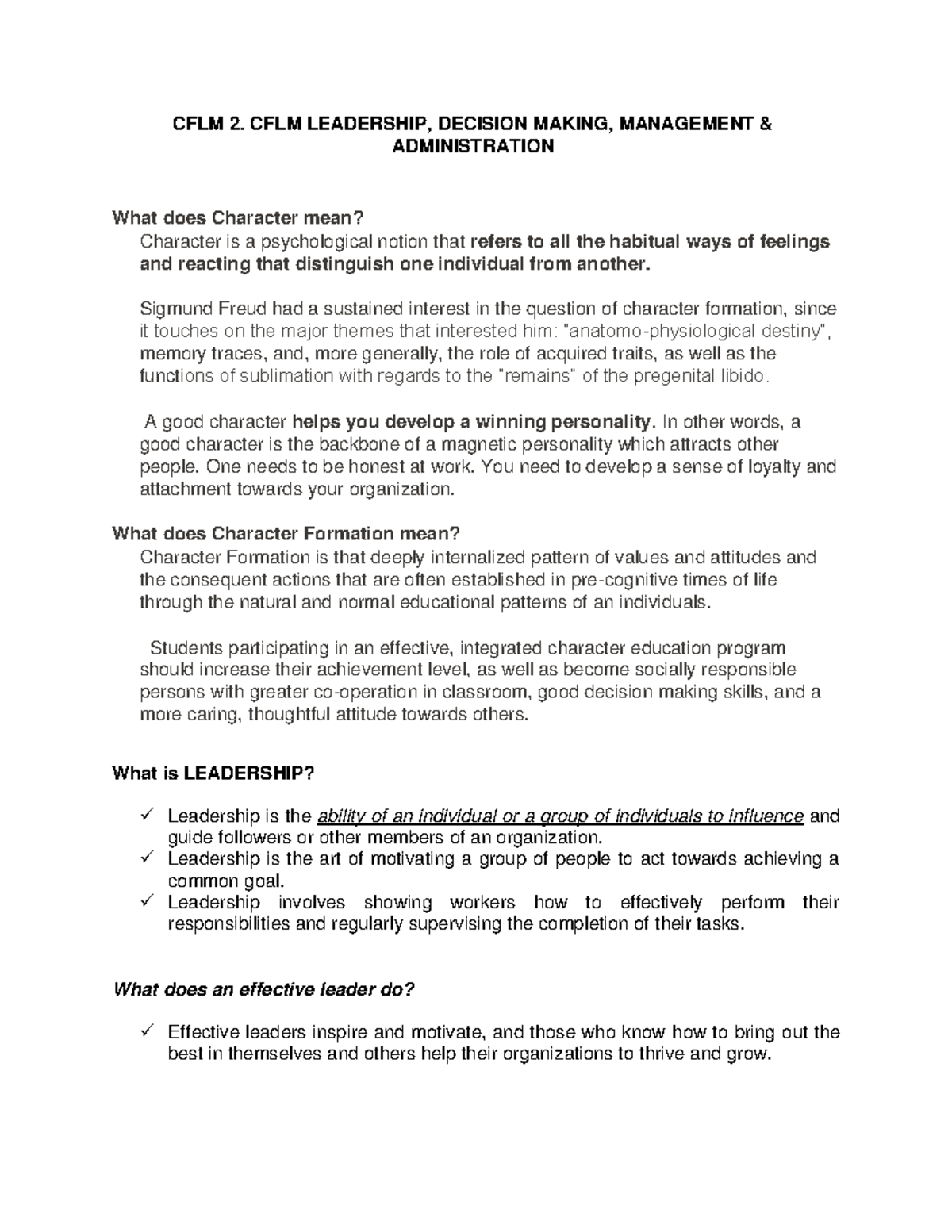 CFLM 2- Leadership Topic - CFLM 2. CFLM LEADERSHIP, DECISION MAKING ...