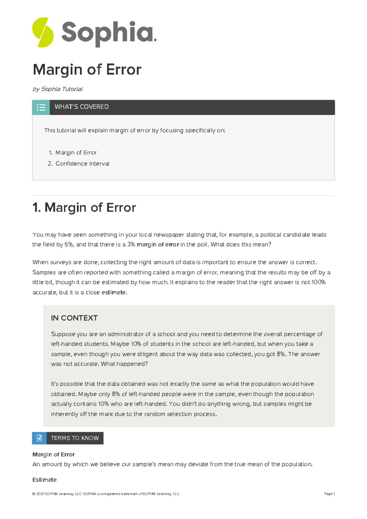 Margin error paper - examples from sophia and notes statistic class ...