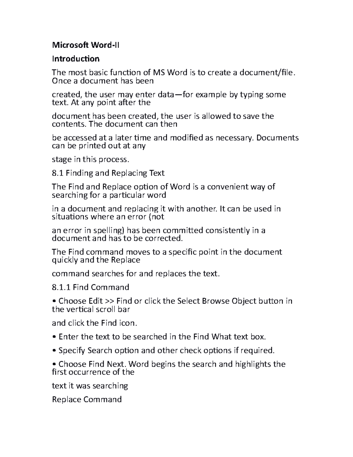 Microsoft Word-II notes - Microsoft Word-II Introduction The most basic ...