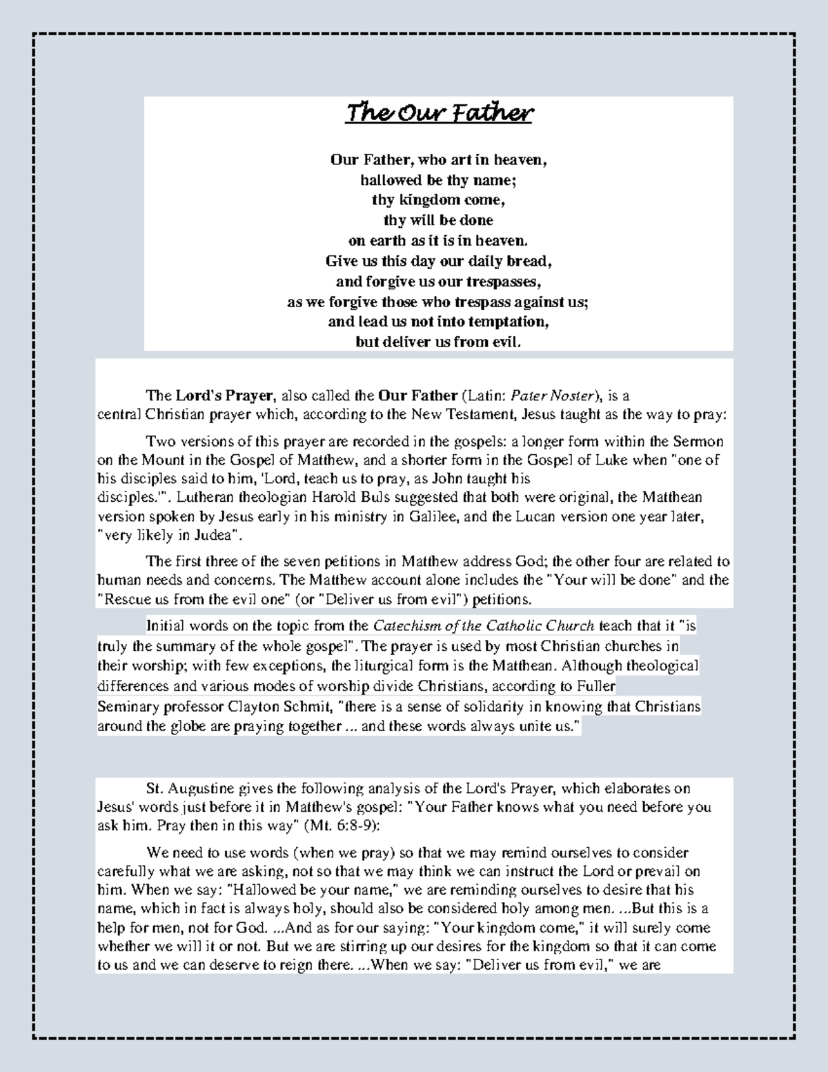 Basic Cathecism - The Our Father - The Our Father Our Father, who art ...