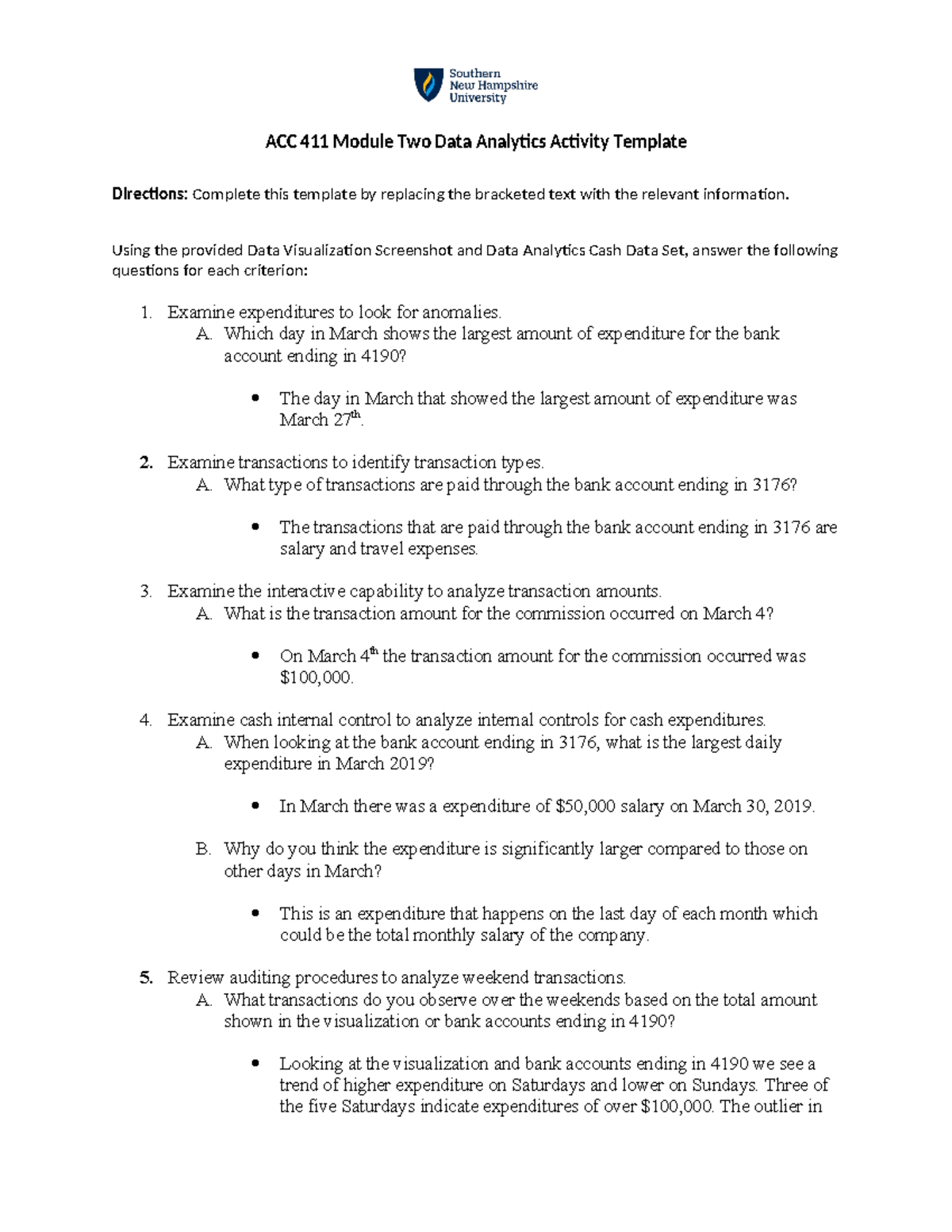 ACC 411 Module Two Data Analytics Activity - Using the provided Data ...