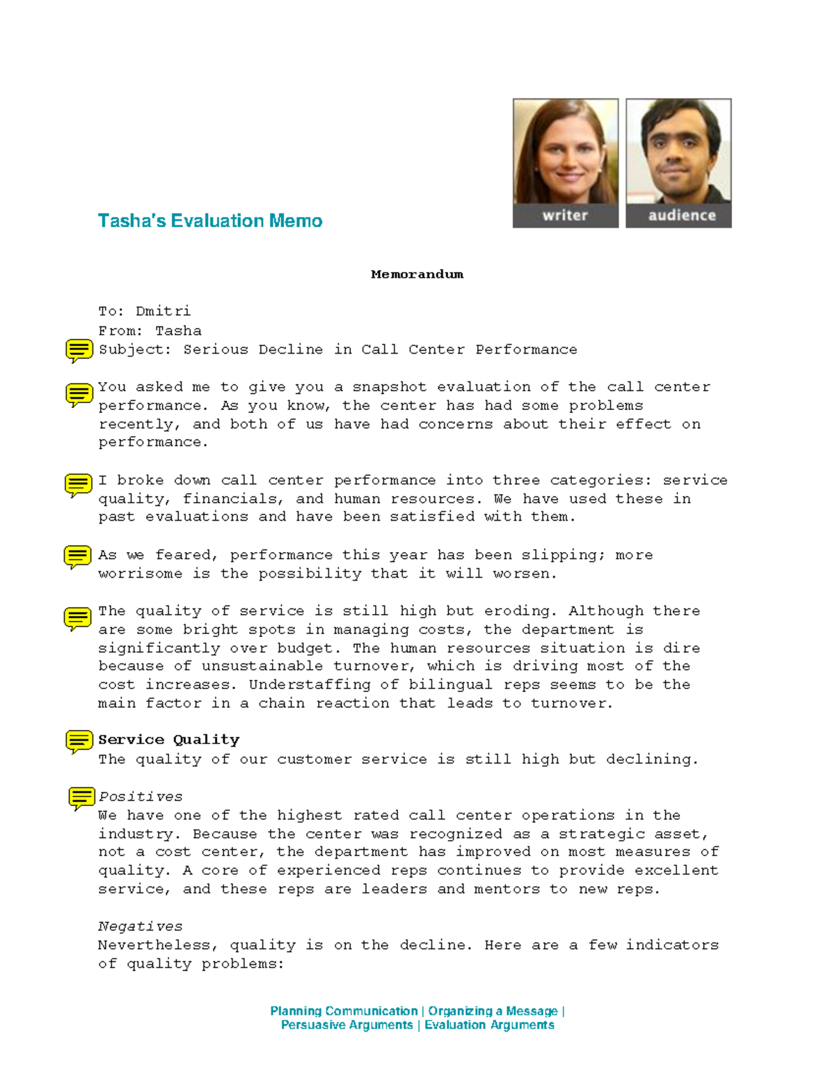 4628 Tasha Evaluation Memo - Planning Communication | Organizing a ...