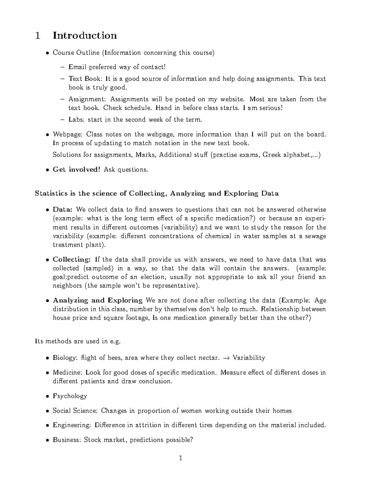 Introduction to course 151 (outline) - 1 Introduction Course Outline ...