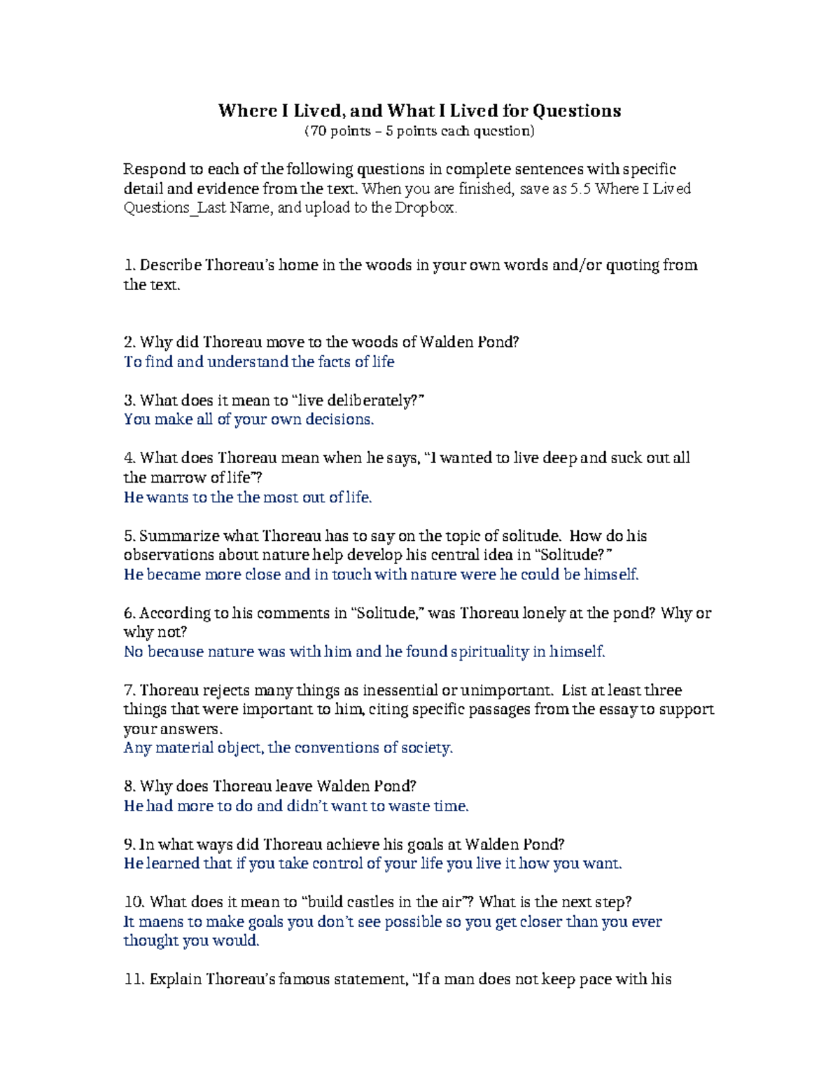 Where I Lived, and What I Lived for - When you are finished, save as 5 ...