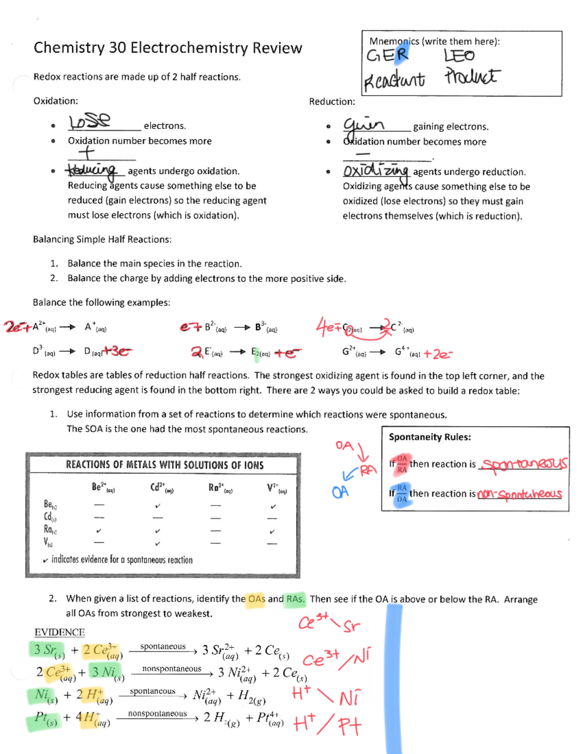 Redox review Part A - Chem 101 - Studocu