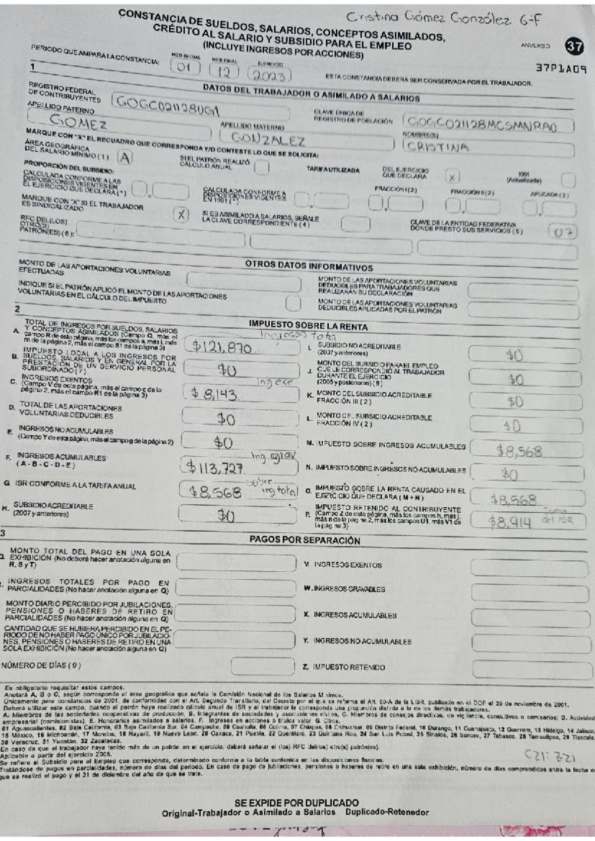 Formato 37 - Régimen Fiscal de Personas Físicas - Studocu