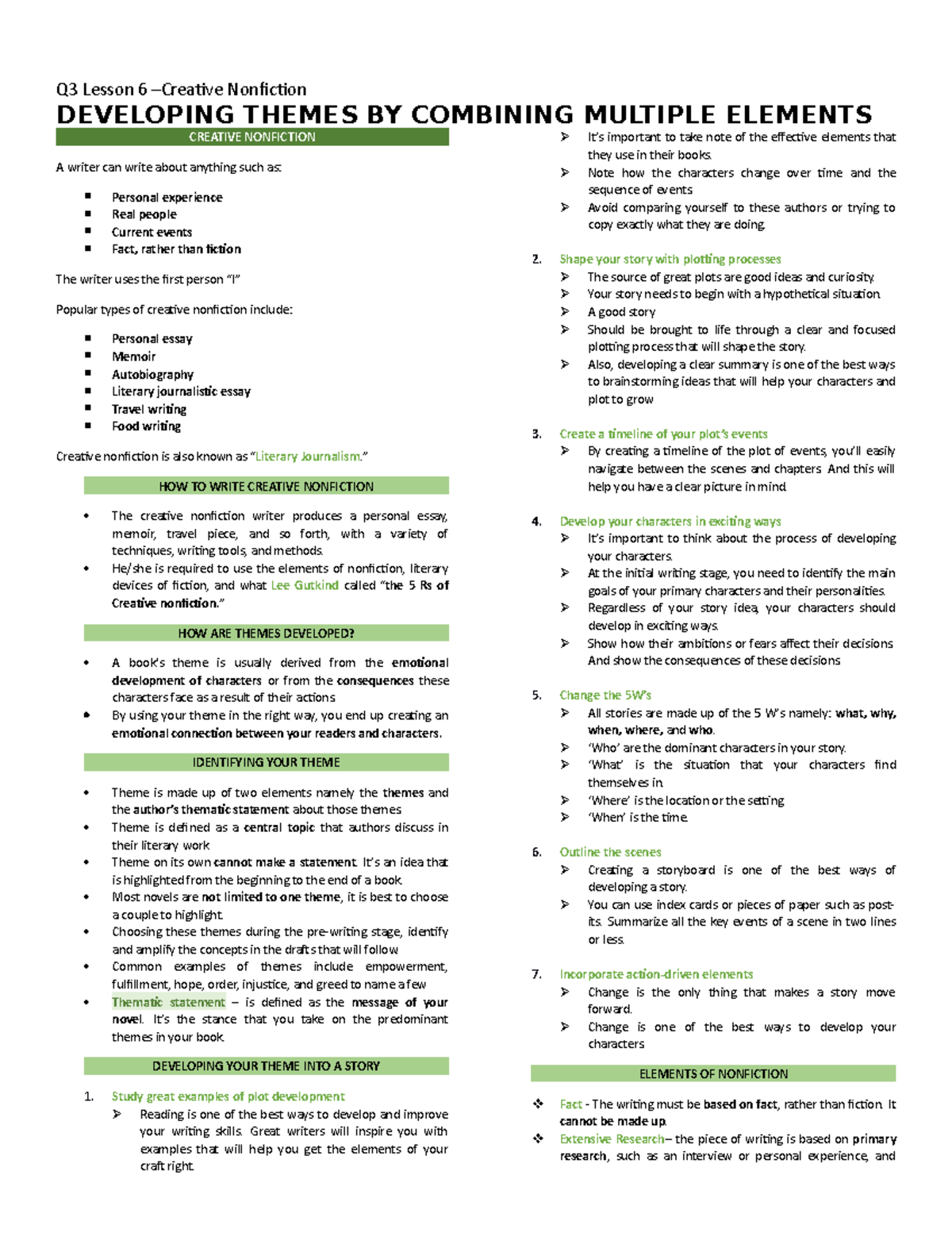 CNF Q3W6 - hjjjjjjjjjjjjjjjjjjjjjjjjj - Q3 Lesson 6 –Creative Nonfiction DEVELOPING THEMES BY ...