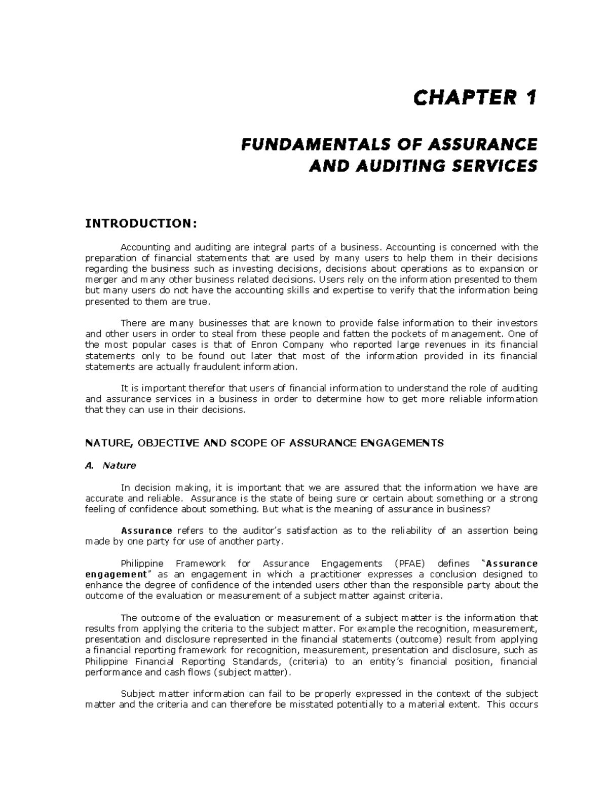 Chapter 1 - Notes - CHAPTER 1 F U N D A M E N T A L S O F A S S U R A N ...