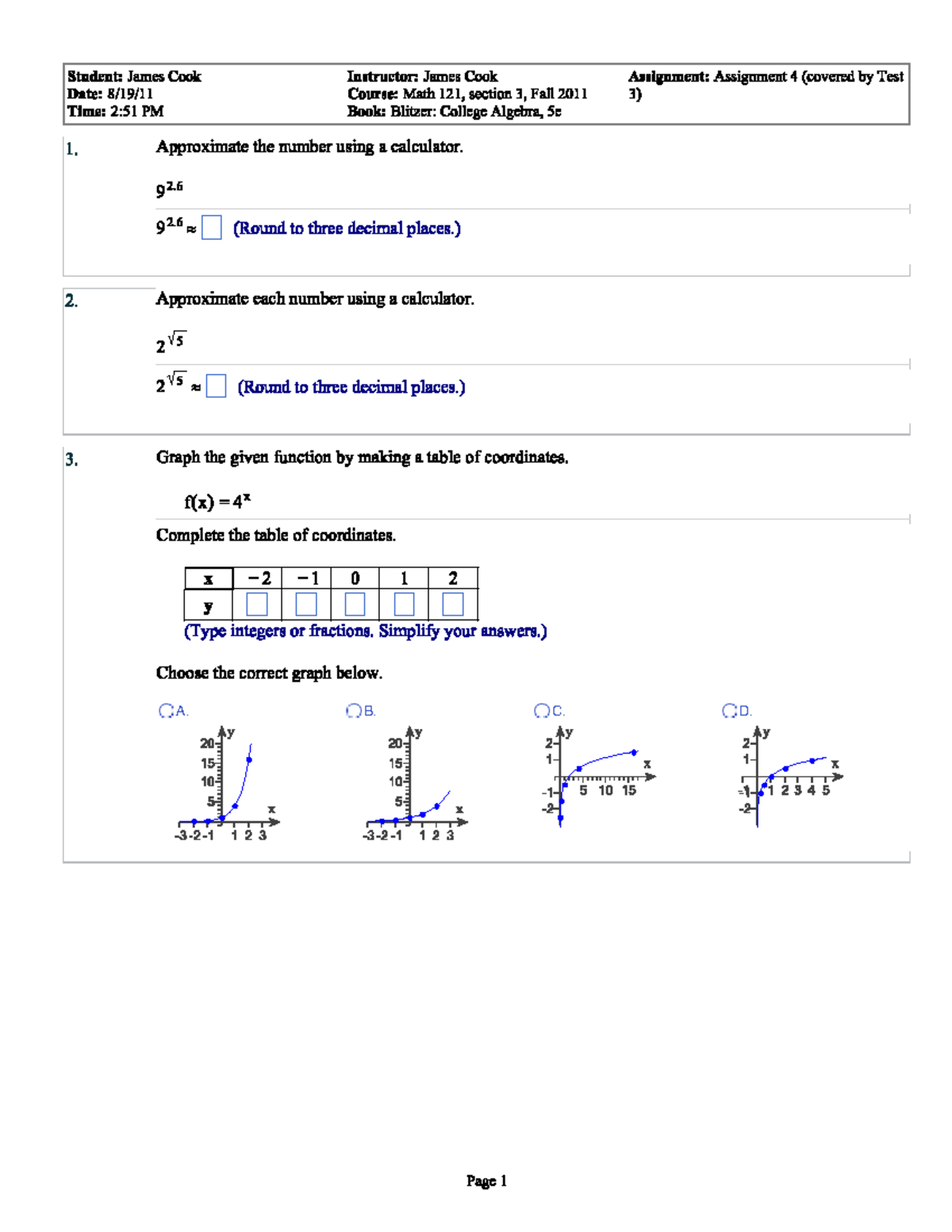 Verplichte opgaven - Assignment 4 - MATH 121 - A. B. C. D. A. B. C. D ...