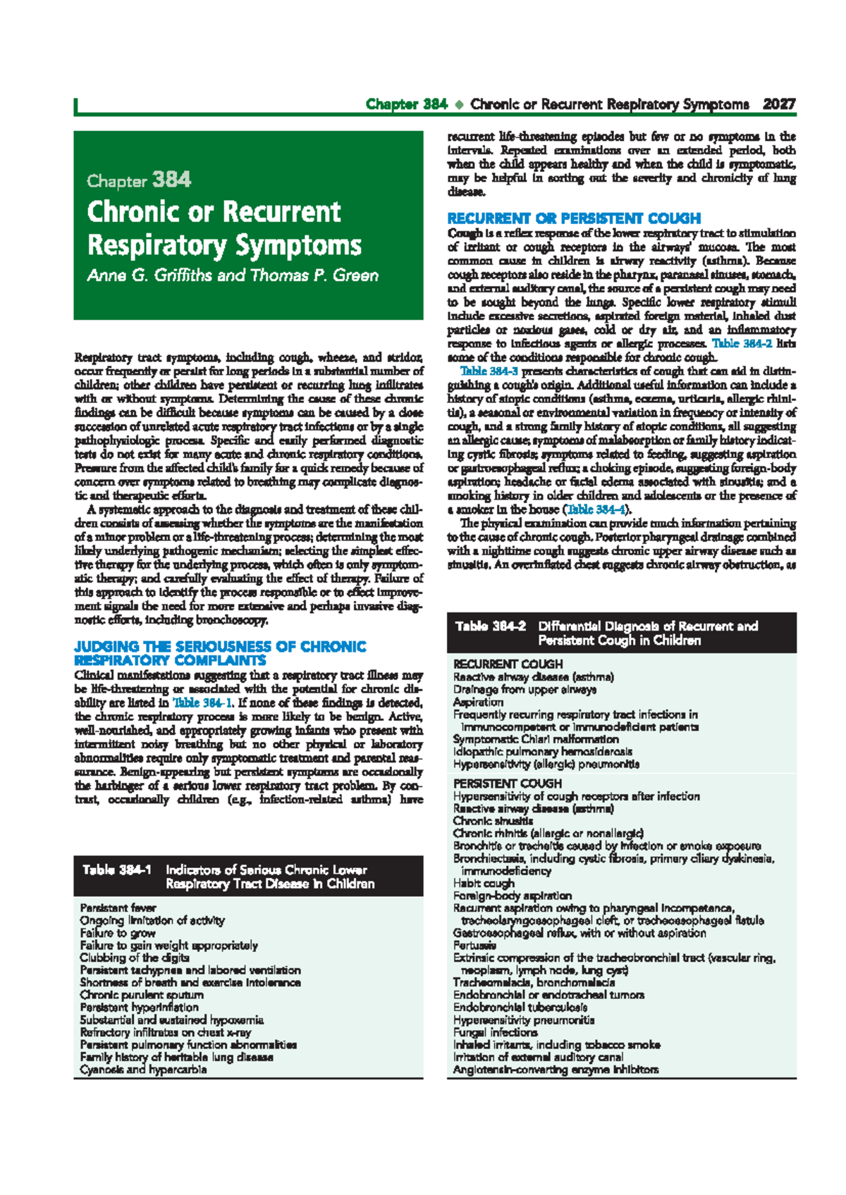 Chronic and Recurrent Cough Nelsons - Chapter 384 Chronic or Recurrent ...