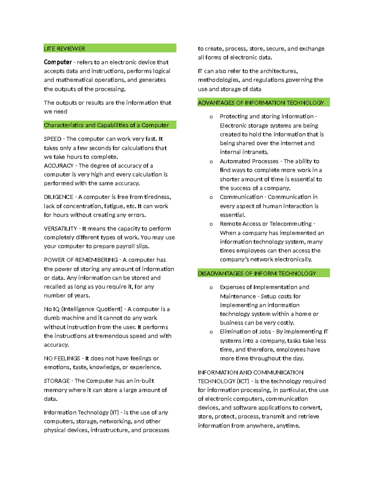 LITE- Reviewer - LITE REVIEWER Computer - refers to an electronic ...