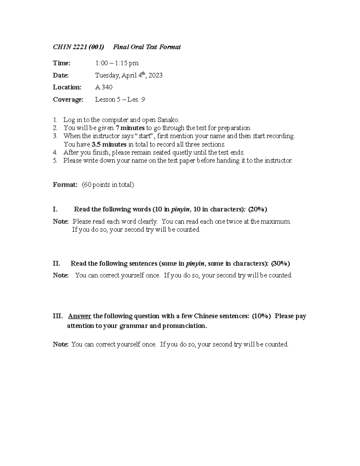 Final Oral Format 202310 CHIN 2221 001 Final Oral Test Format Time final-oral-format-202310-chin-2221-001-final-oral-test-format-time