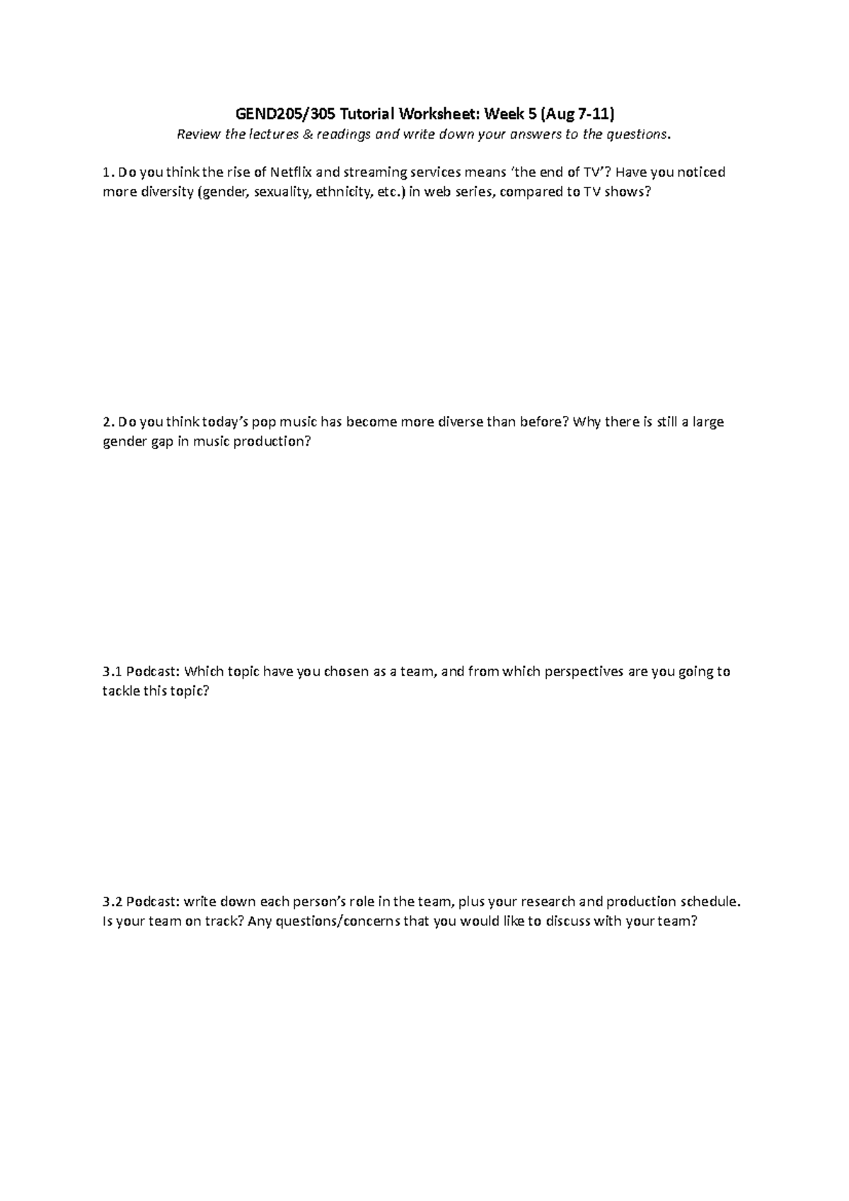 Tutorial Worksheet Week 5 - gender in media - University of Otago - Studocu