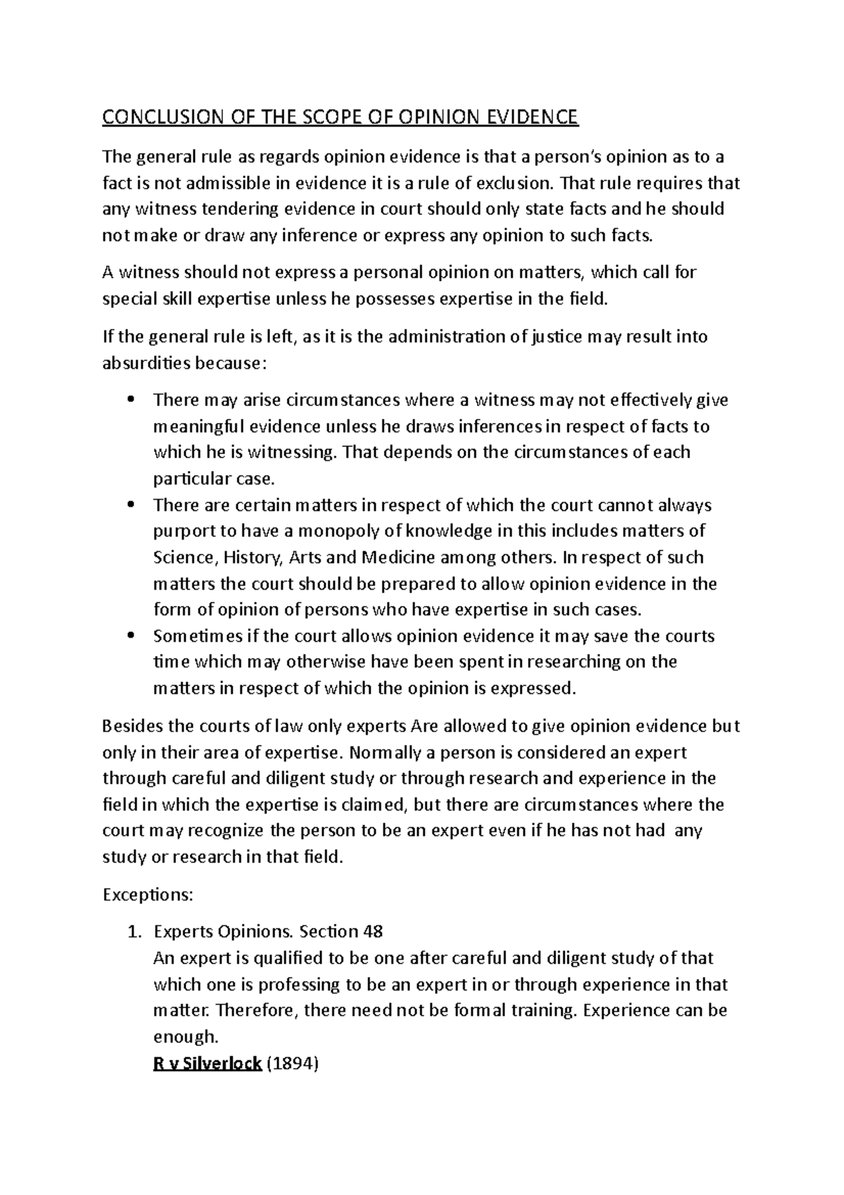 Conclusion OF THE Scope OF Opinion Evidence - CONCLUSION OF THE SCOPE ...