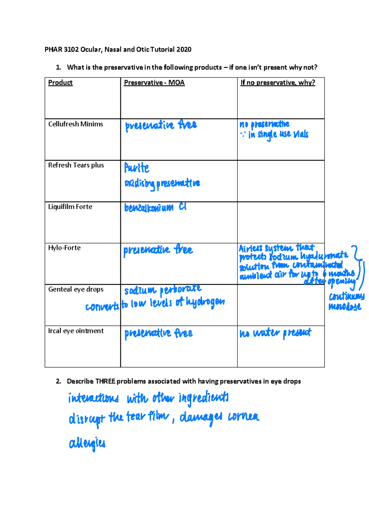 PHAR 3102 Ocular Nasal Otic tutorial 2020 - PHAR 3102 Ocular, Nasal and ...