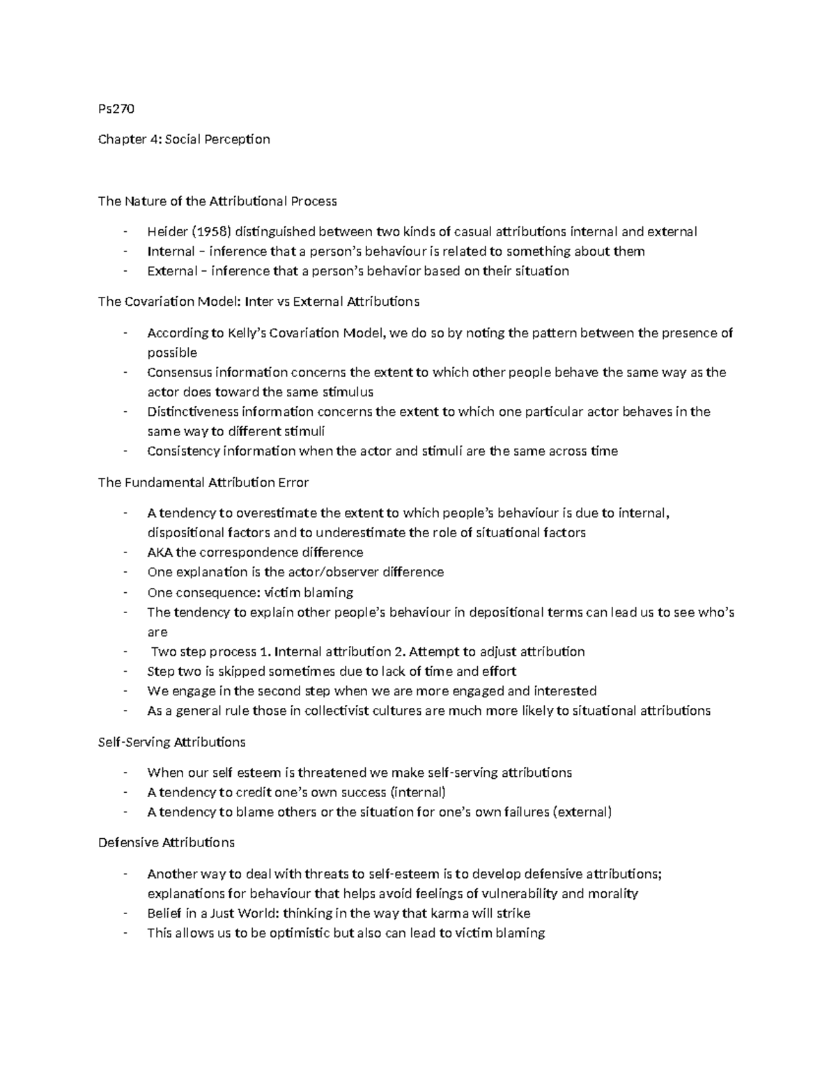 Ps270 Notes - uuu - Ps Chapter 4: Social Perception The Nature of the ...