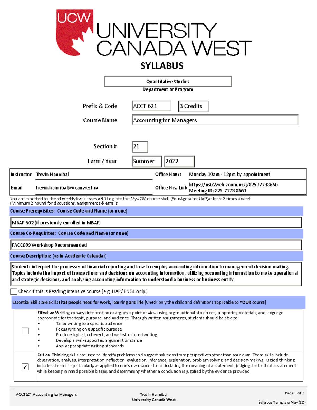 Syllabus for Accounting for Managers - Studocu
