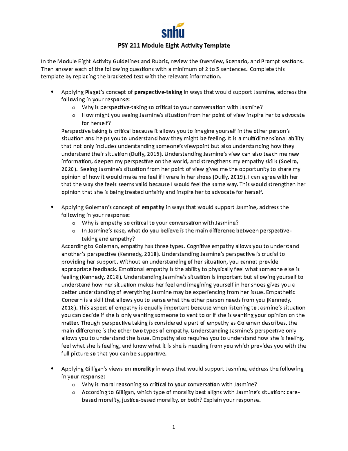 PSY 211 Module Eight Activity Template - Then answer each of the ...