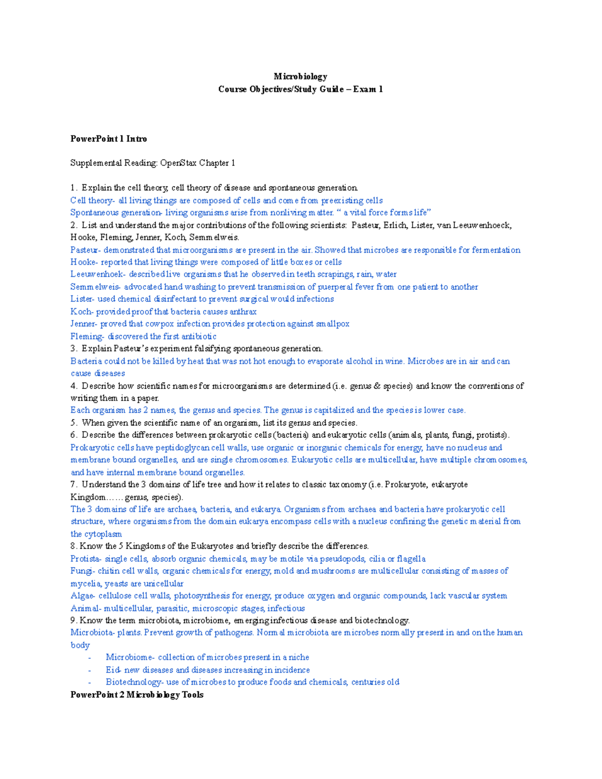 Microbiology exam 1 - Microbiology Course Objectives/Study Guide – Exam ...