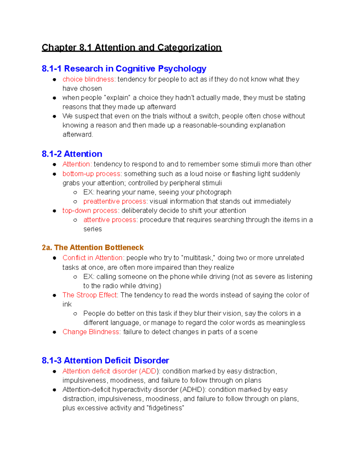 Psychology Module 8.1 Notes - Chapter 8 Attention and Categorization 8 ...