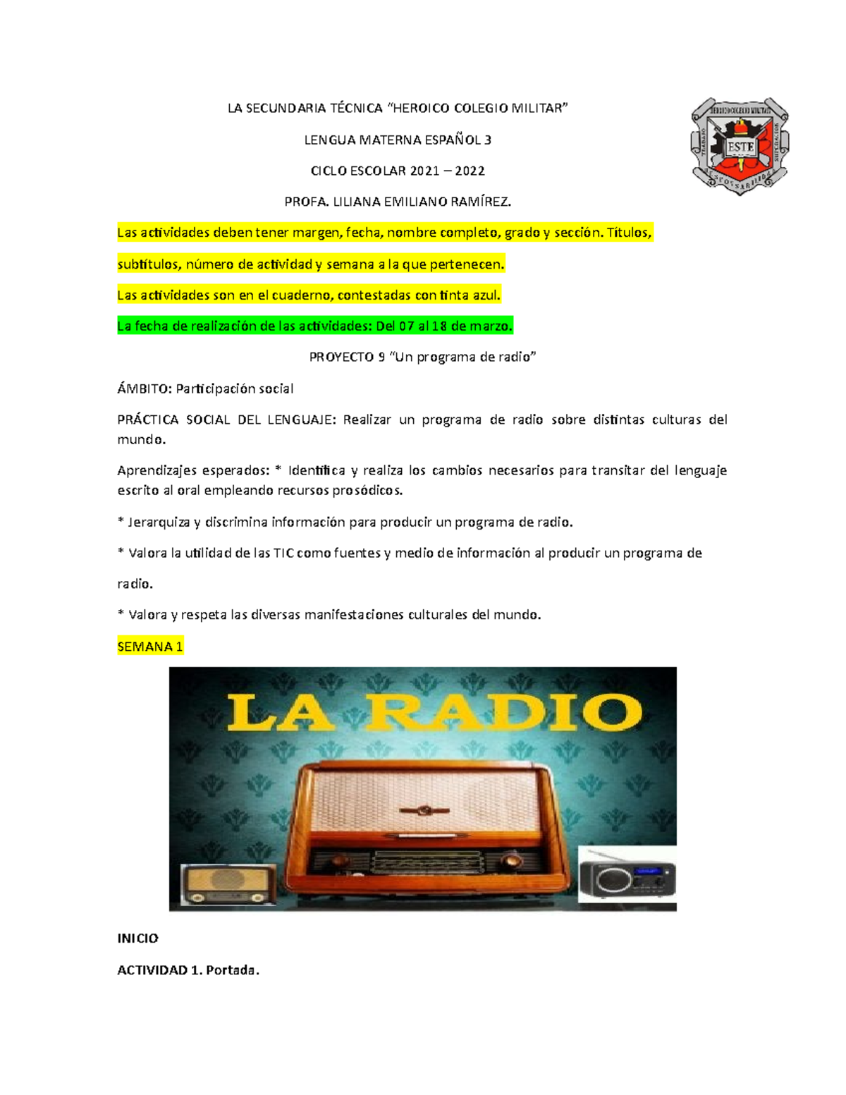 Cuadernillo 9. Un programa de radio del 07 al 18 de marzo - LA SECUNDARIA TÉCNICA “HEROICO ...