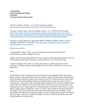 Sports feature article - Amanda Bogle Sports Reporting and Writing Dr ...