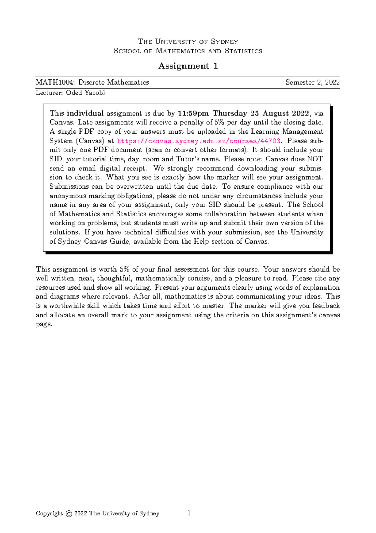 MATH1004 Assignment 1 - The University of Sydney School of Mathematics ...