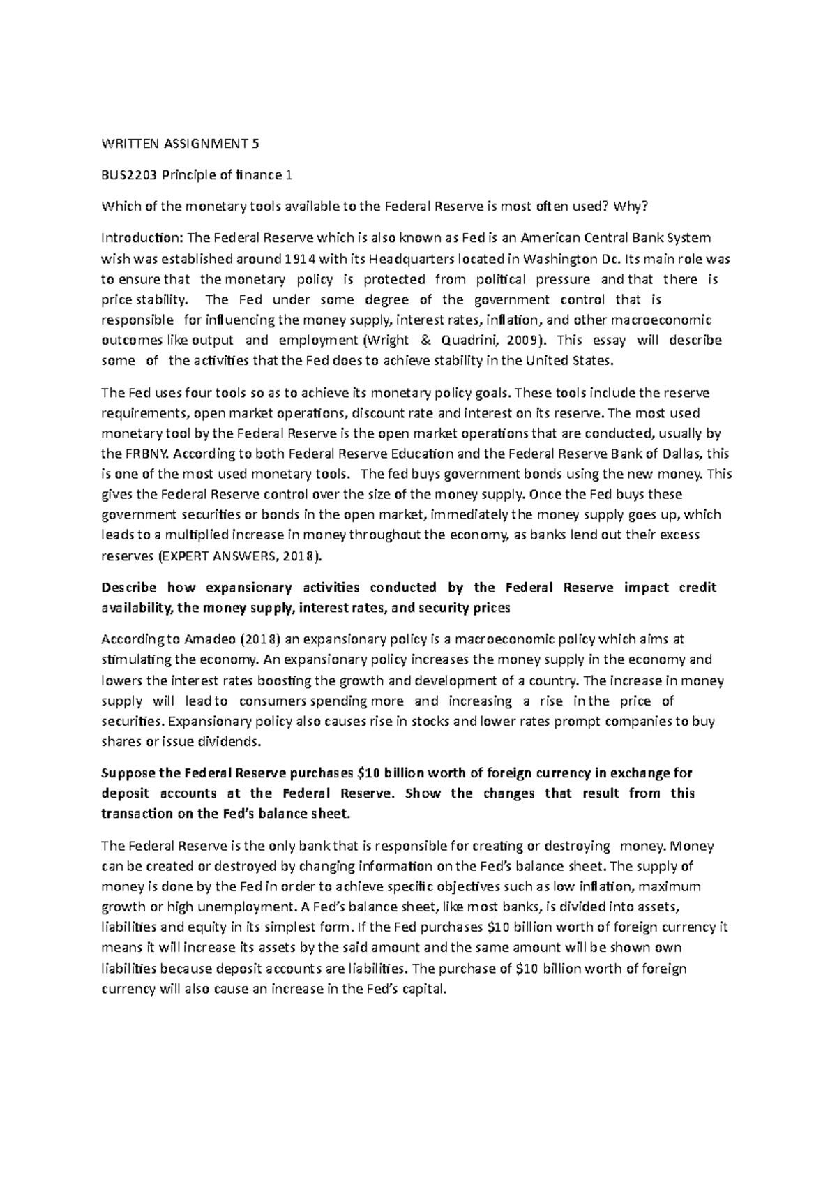 Written Assignment 5 Principle OF Finance 1 - WRITTEN ASSIGNMENT 5 ...