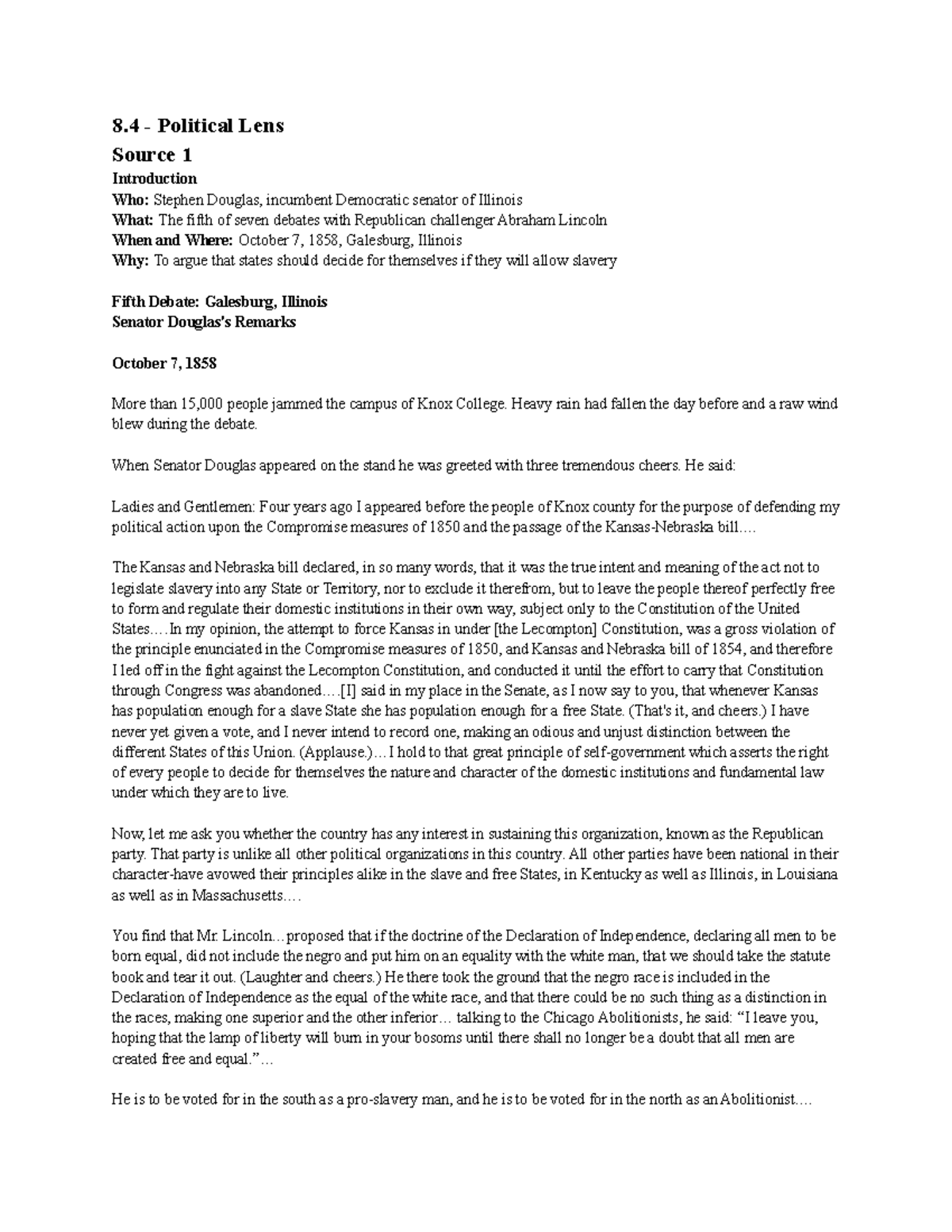 8 - chapter 8 notes - 8 - Political Lens Source 1 Introduction Who ...