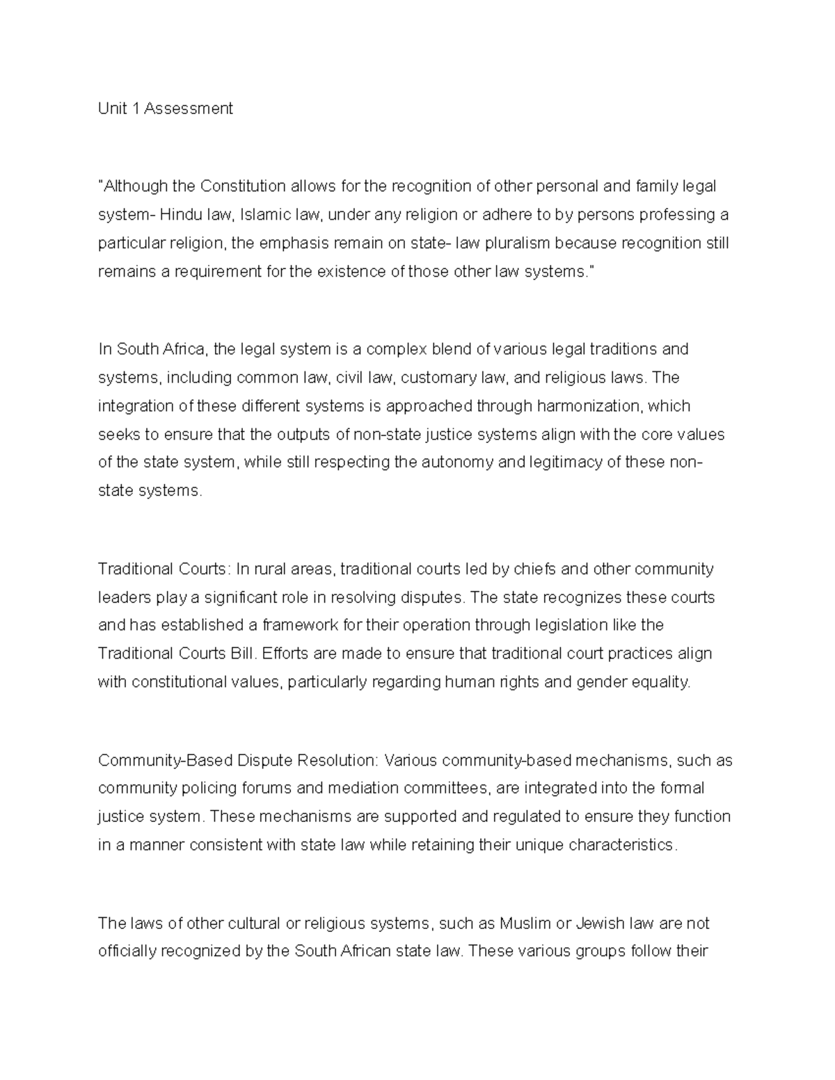 Unit 1 Assessment - Assignment - Unit 1 Assessment “Although the ...