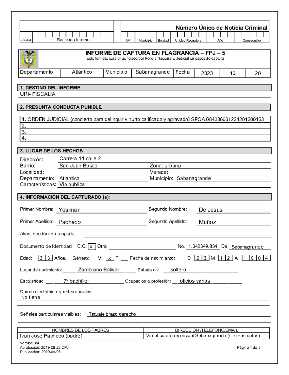 FPJ 5 - FPJ 5 - Versión: 04 Aprobación: 20 19 - 08 - 28 CPJ Página 1 de ...