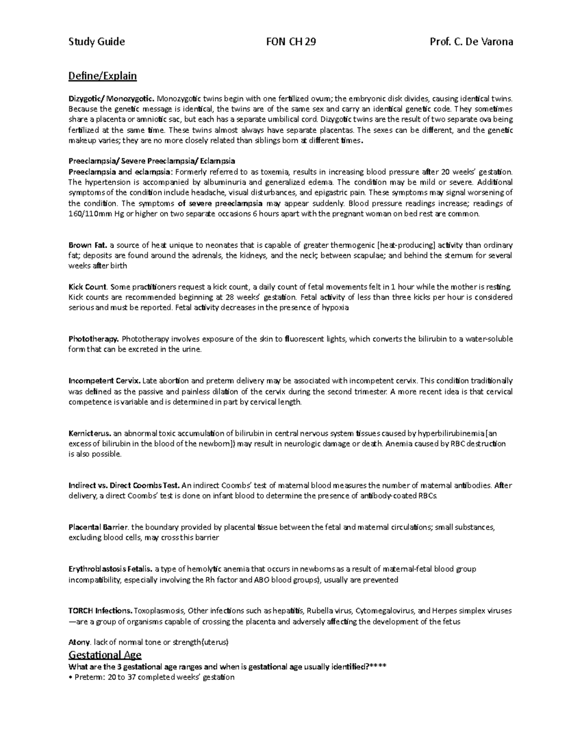 Study Guide FON CH 29 - Define/Explain Dizygotic/ Monozygotic ...